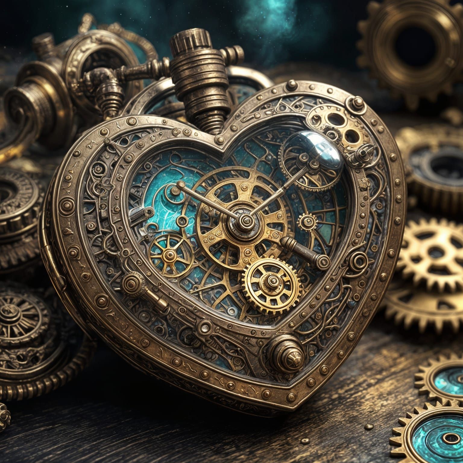 Ethereal Steampunk Locket in Golden Bronze with Dr... - AI Art