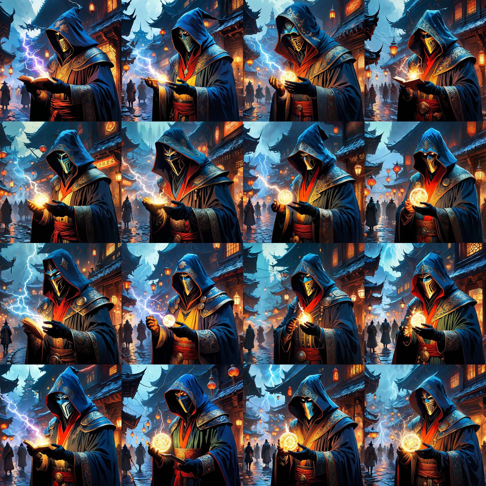 "Ominous masked Sorcerer discovering intense magic", intricately ...