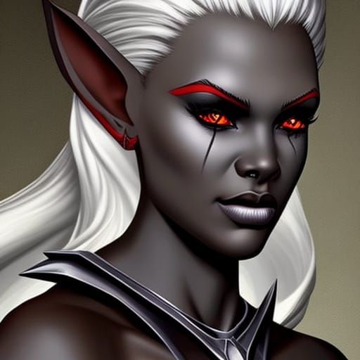 Drow Woman - Hyperrealistic Drow Elf Woman with Red Eyes