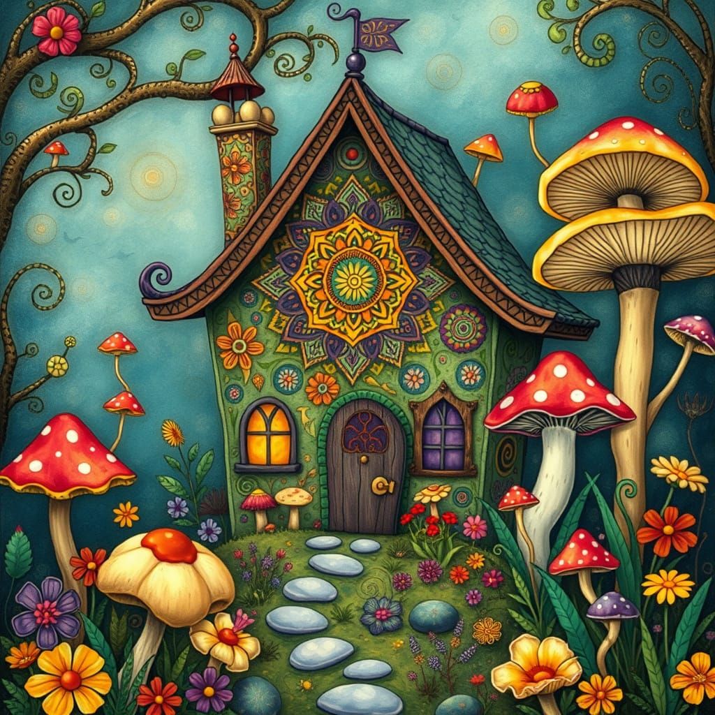 Mandala - Whimsical Cottage in a Fantastical Garden