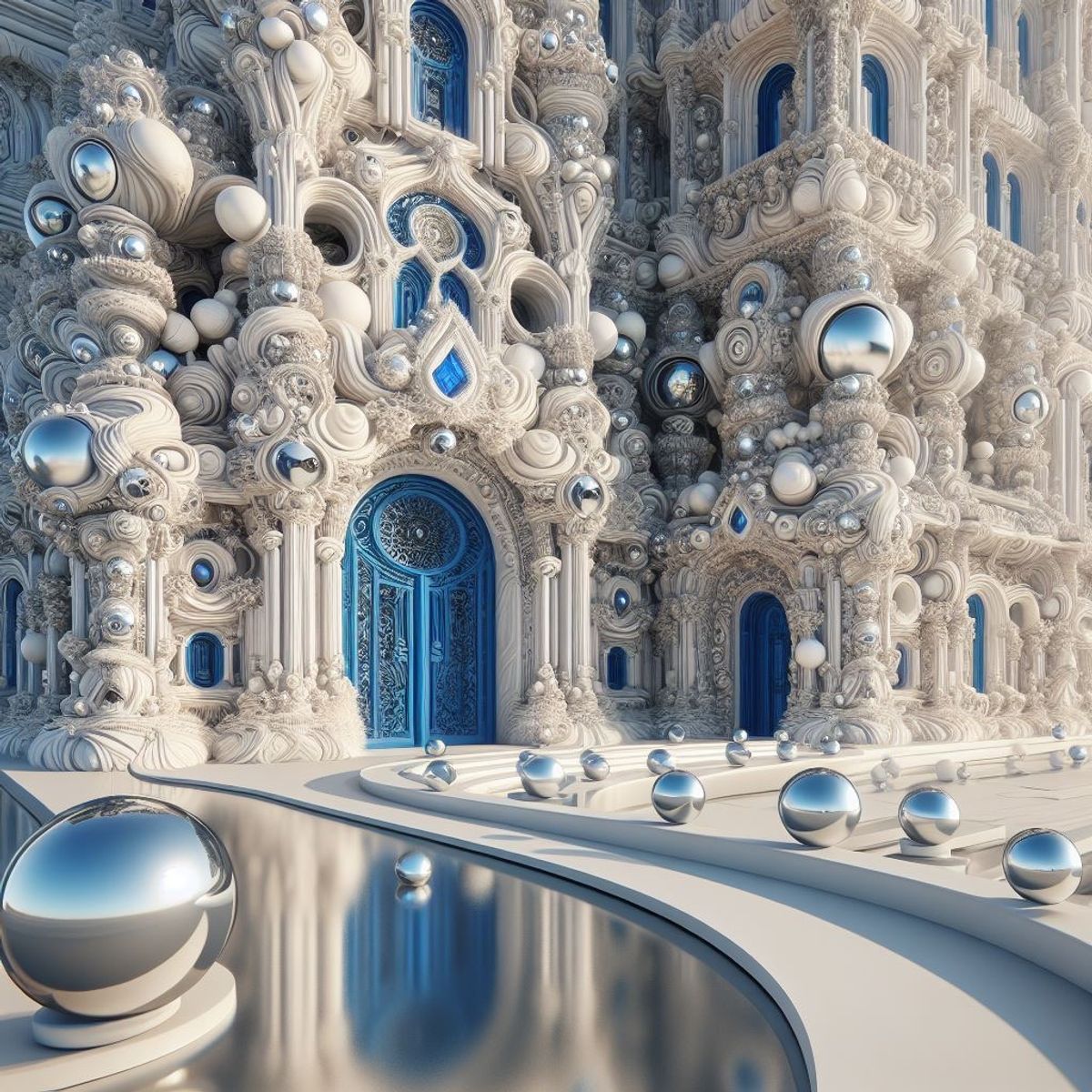 Crystal quartzite castle with sapphire doors and metal spheres - AI ...
