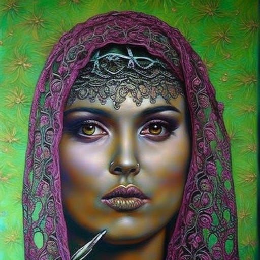 "Beautiful Latina with lace veil covering her mouth" : hyperrealistic fantasy art by Tim Burton ...