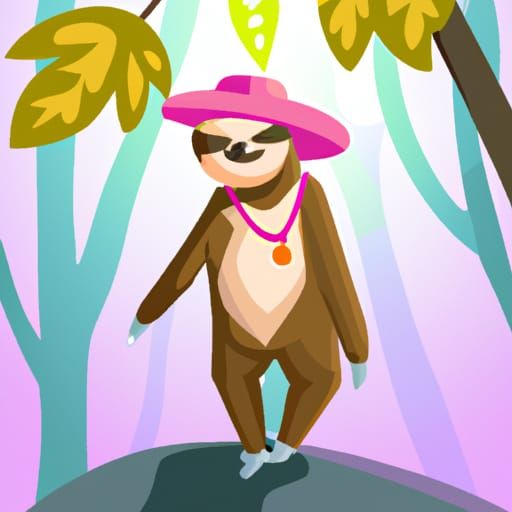 Stylish Sloth Walks in the Woods: AI Generated - AI Art