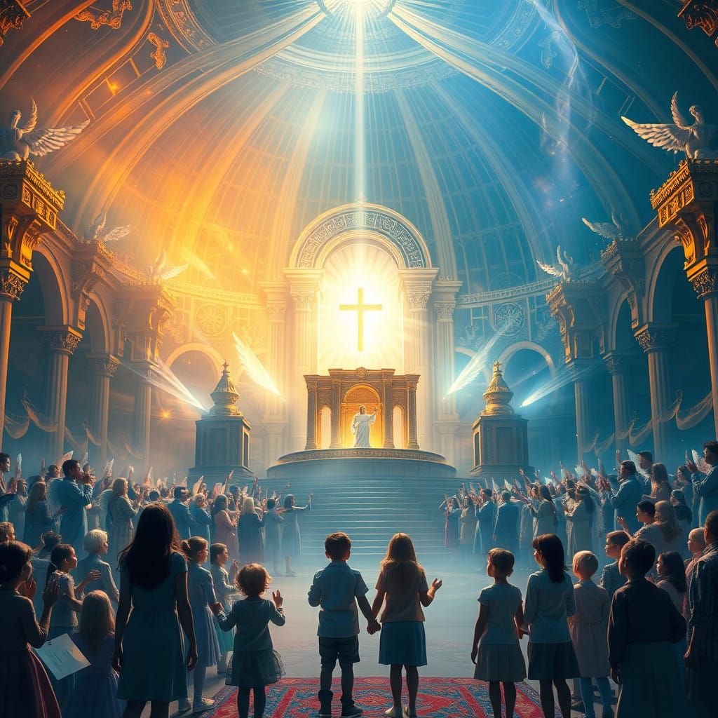 Angelic Hosts Gather Around God, Radiating Divine ... - AI Art