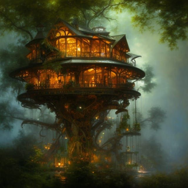 Cozy Treehouse - AI Generated Artwork - NightCafe Creator