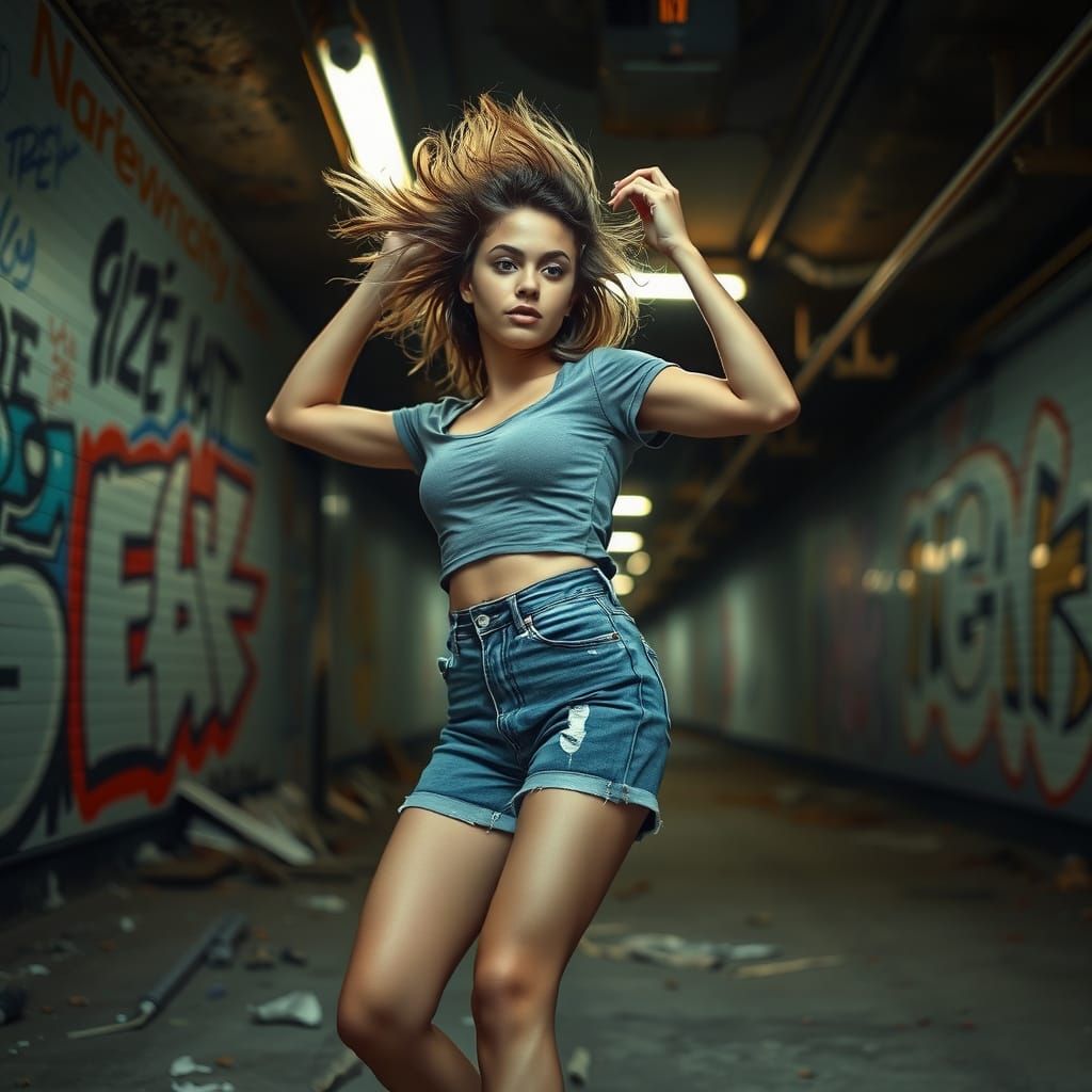 Subway Dance - Confident Dancer in Gritty Subway Tunnel
