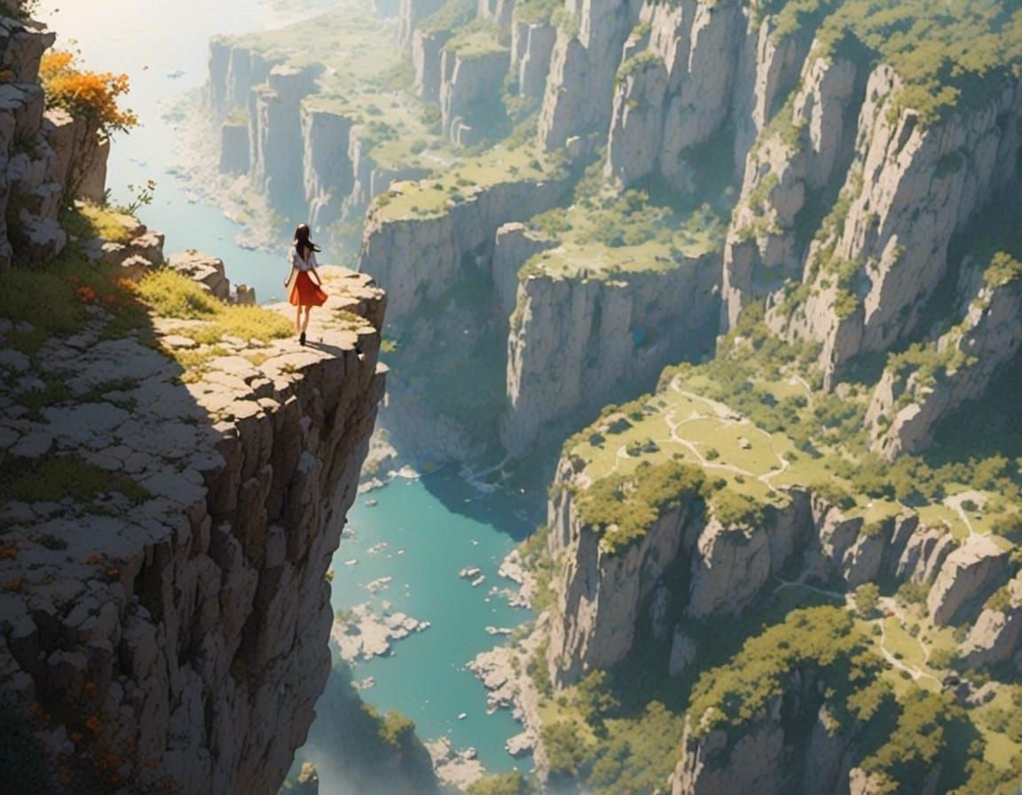 closeup over a cliff, aerial drone shot over a high cliff, desperate ...