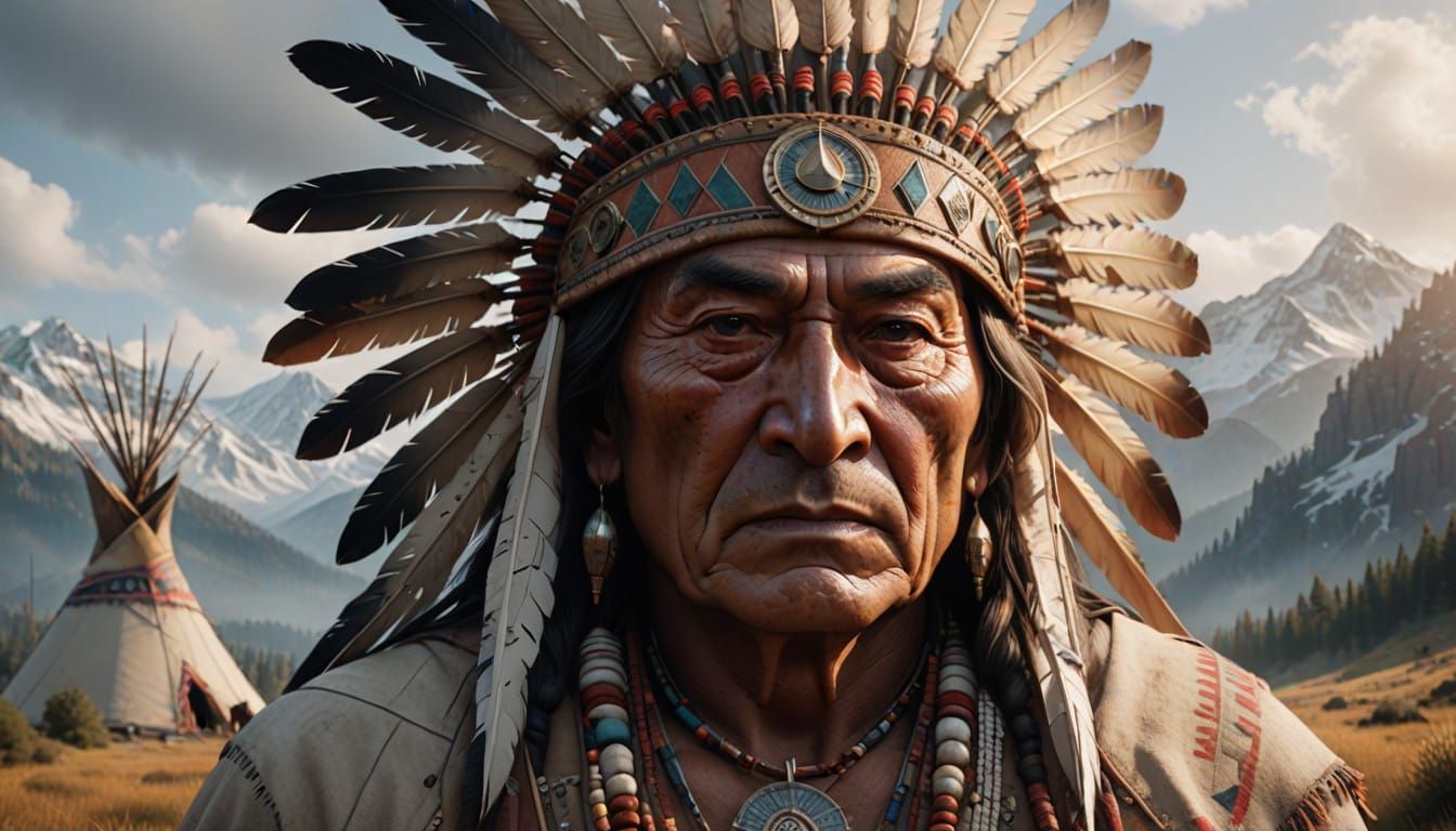 Lakota Leader in Traditional Regalia, Majestic Hea... - AI Art