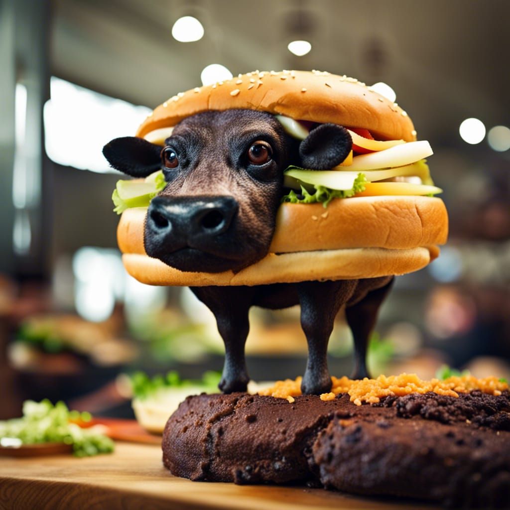 Hamburger that looks like a cow - AI Generated Artwork - NightCafe Creator
