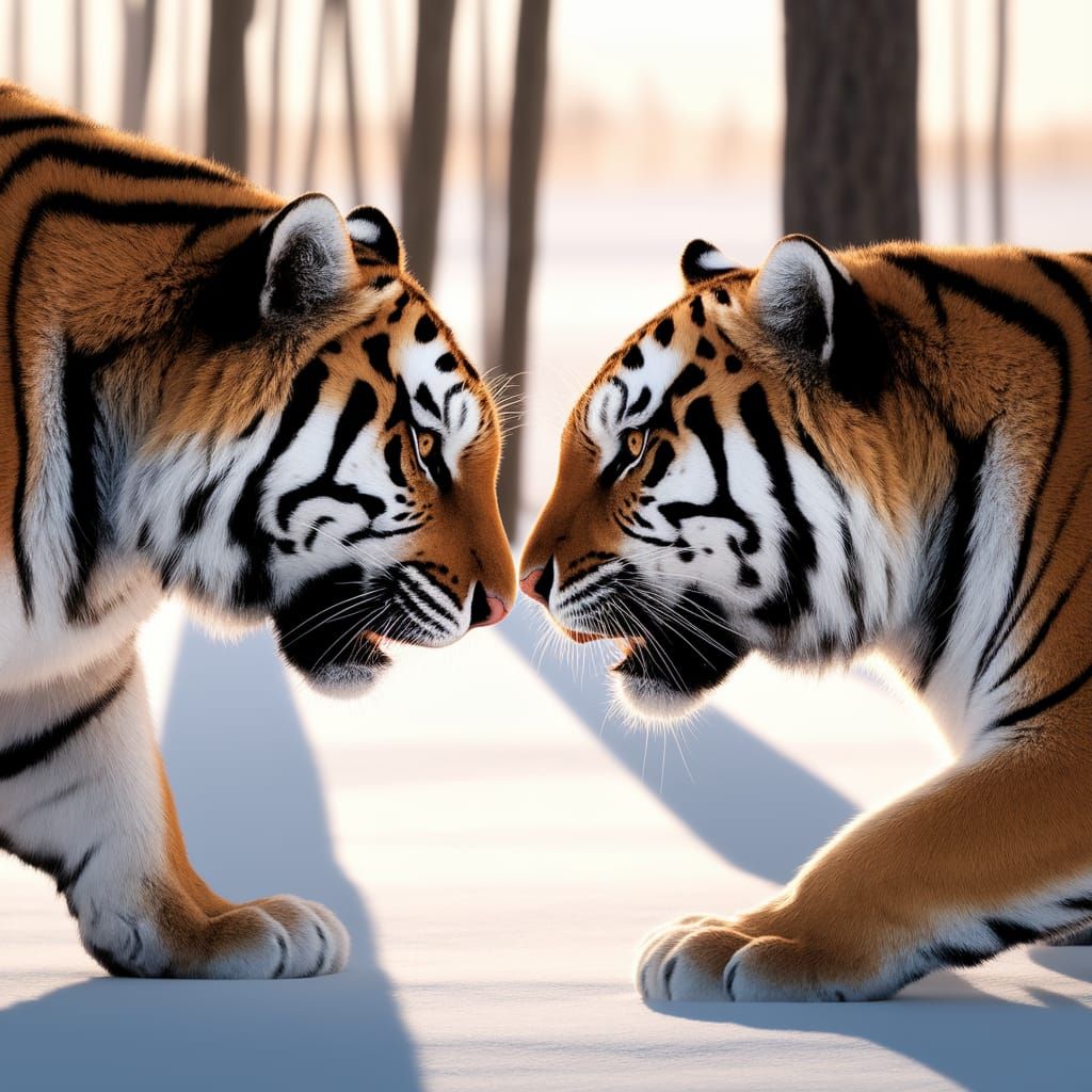 Fierce Tigers Engage in Epic Snowy Confrontation i... - AI Art