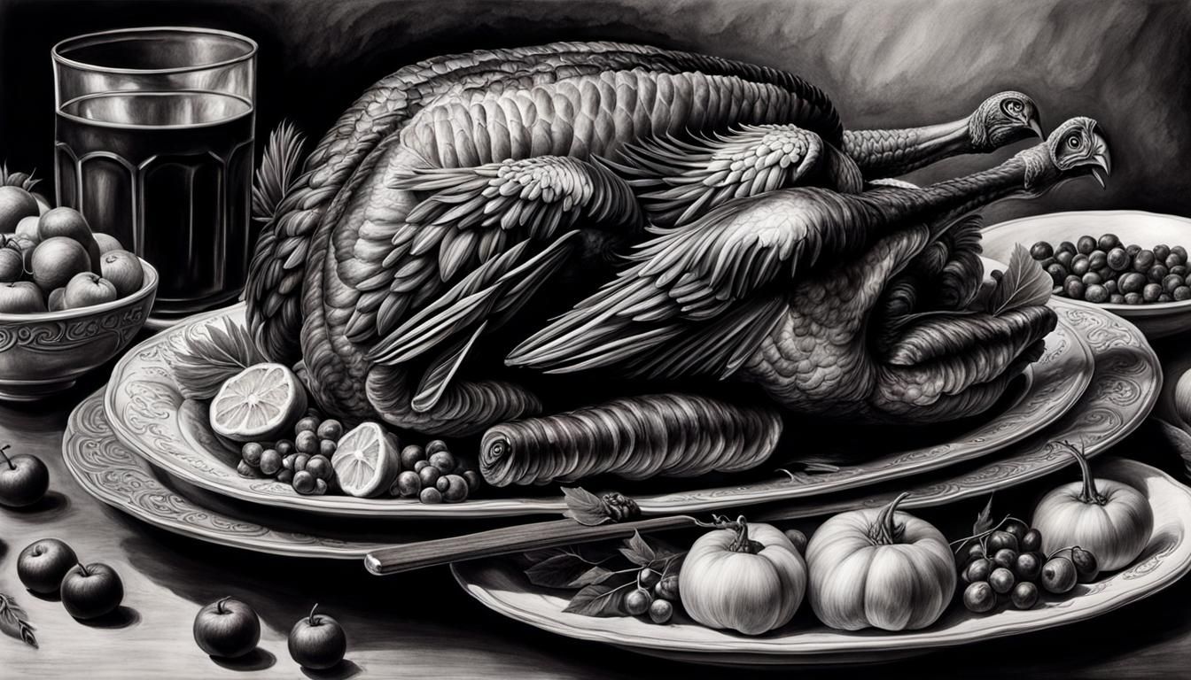 grayscale ink painting of a turkey dinner - AI Generated Artwork ...
