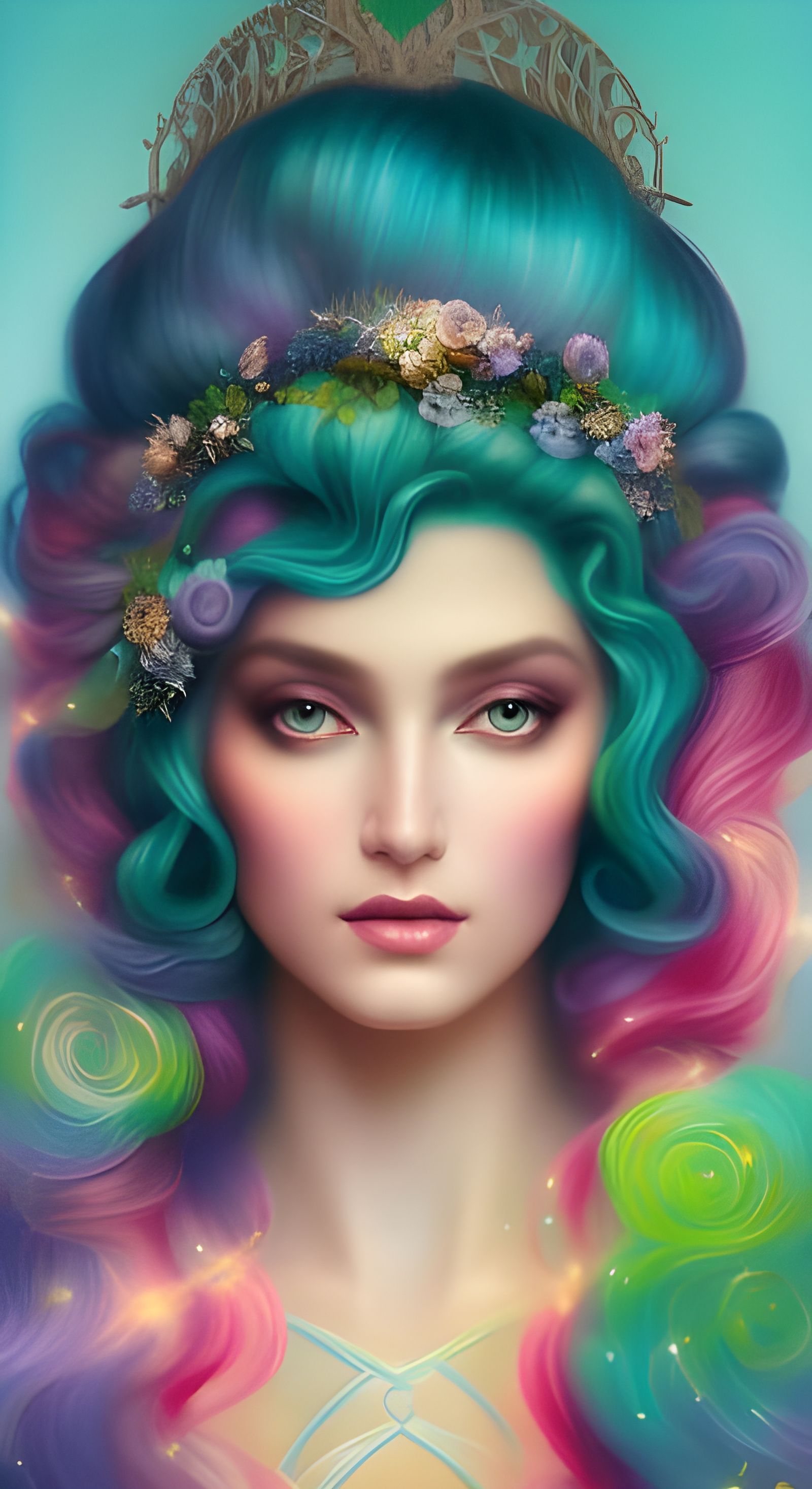 Portrait Of a wavy haired ethereal queen goddess of ⭐️ surrounded by ...