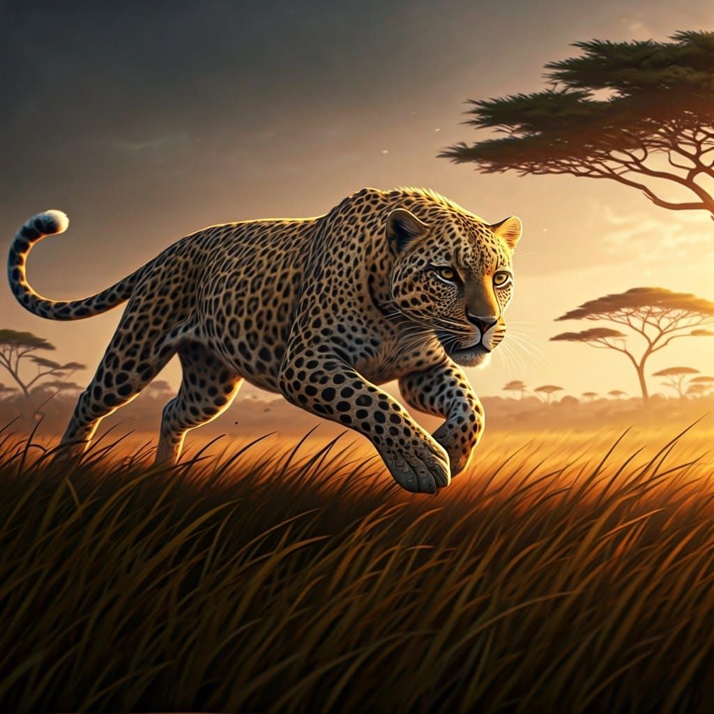 A leopard chasing its prey. - Fantasy Leopard in Golden Hour...