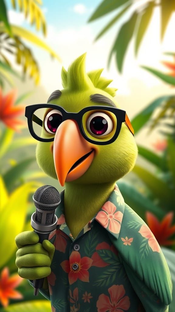 Smart Parrot with Glasses in 3D Cartoon Style - AI Art