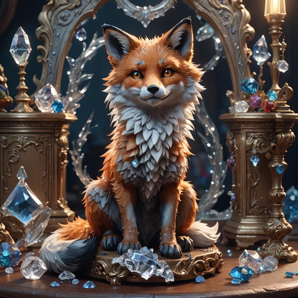 Cute Fox with Crystals - AI Generated Artwork - NightCafe Creator
