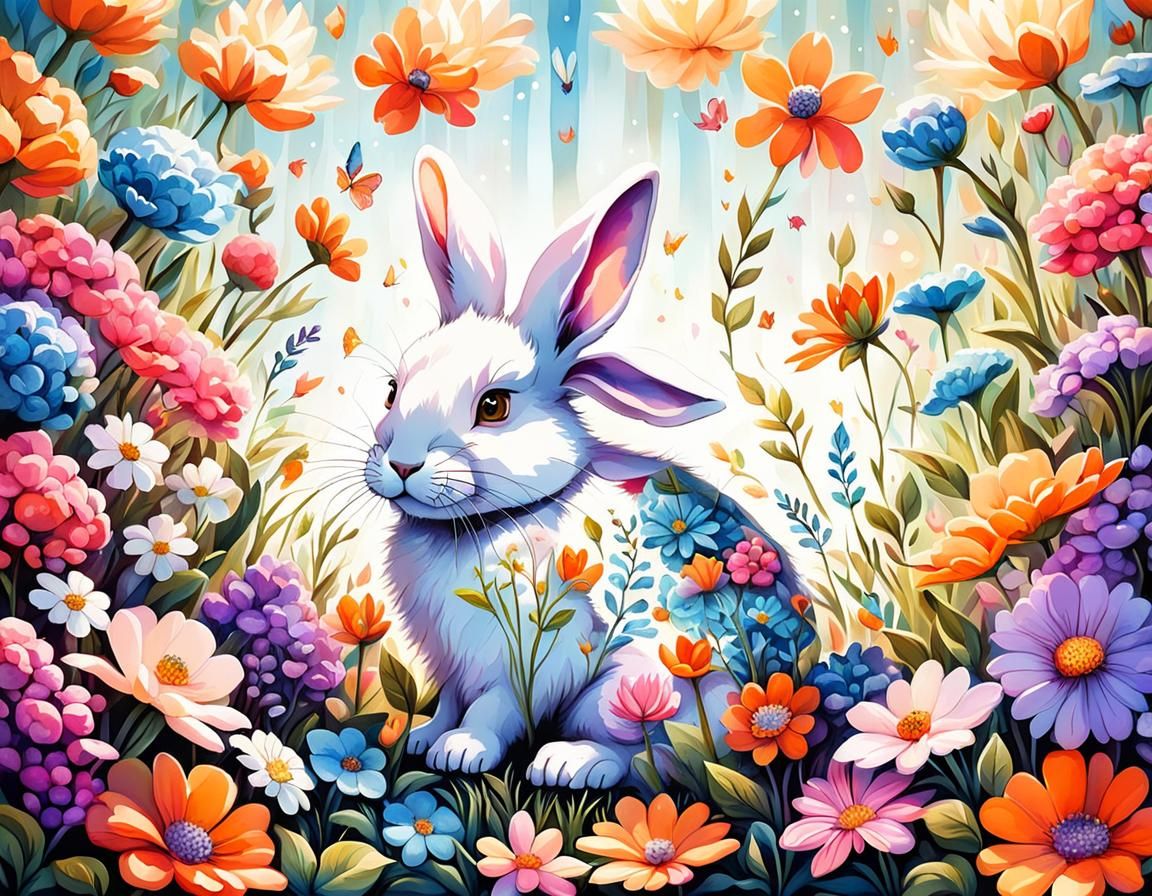 A cute fantasy bunny rabbit surrounded by surreal flowers Julia Pott ...