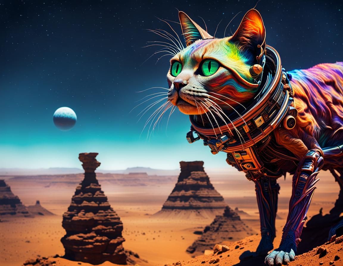 Techno Cat on Mars - AI Generated Artwork - NightCafe Creator