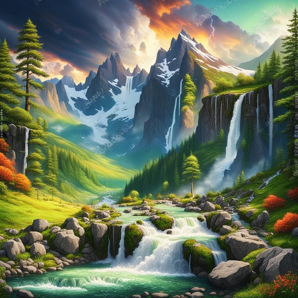 Mountain landscape - AI Generated Artwork - NightCafe Creator