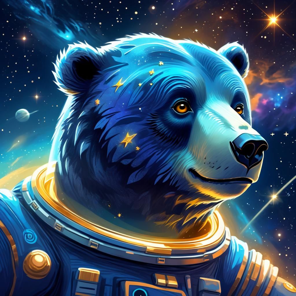 Blue Bear in Space - Cosmic Blue Bear in Vibrant Space
