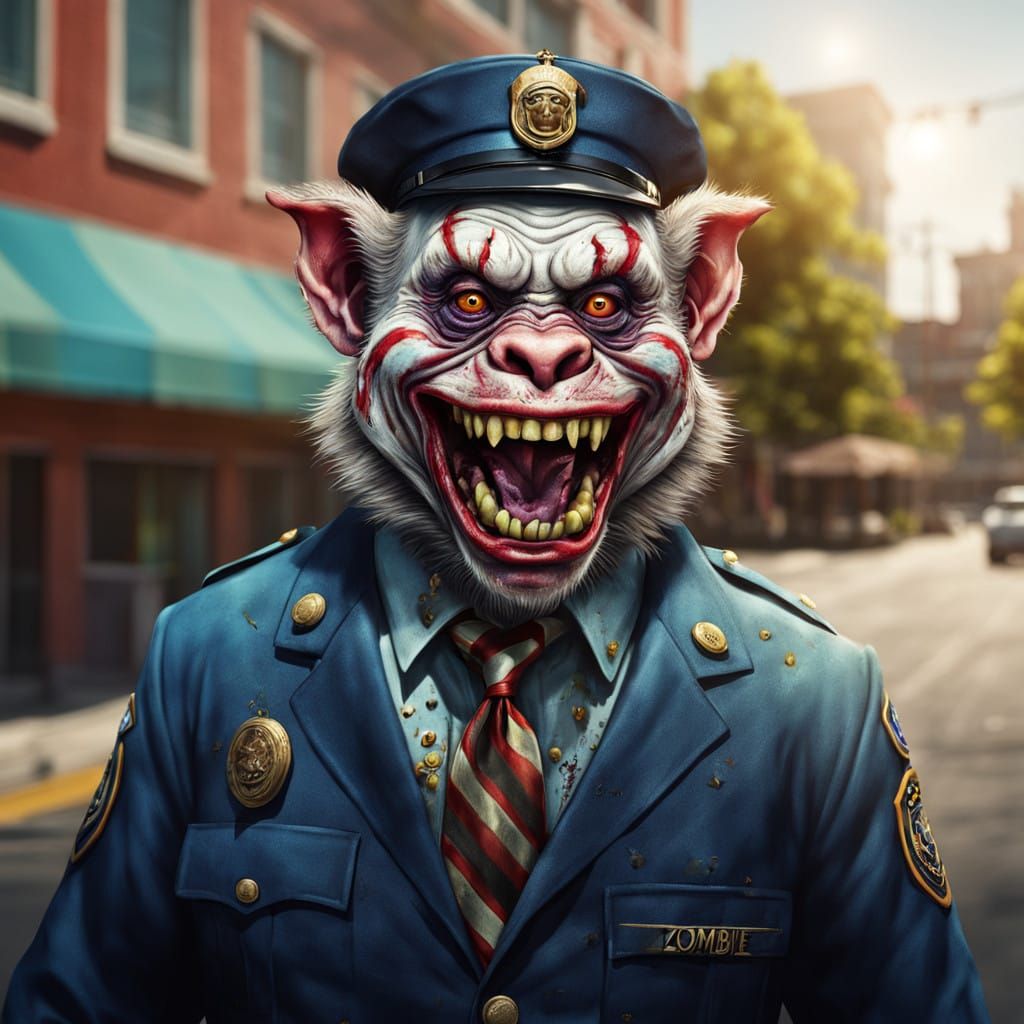Surreal Creature in Security Guard Uniform Grins M... - AI Art