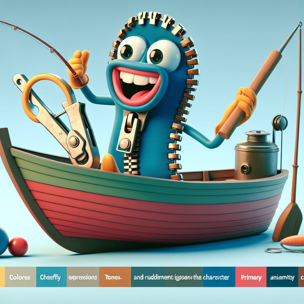 Anthropomorphic zip, in a boat, fishing, Pixar style - AI Generated ...