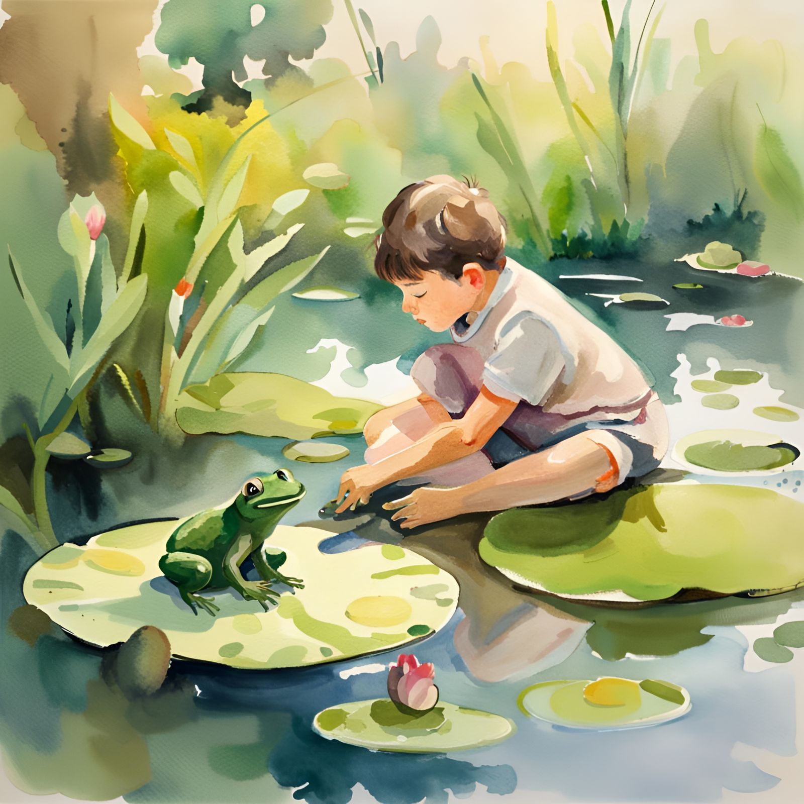 Playing with frogs - AI Generated Artwork - NightCafe Creator