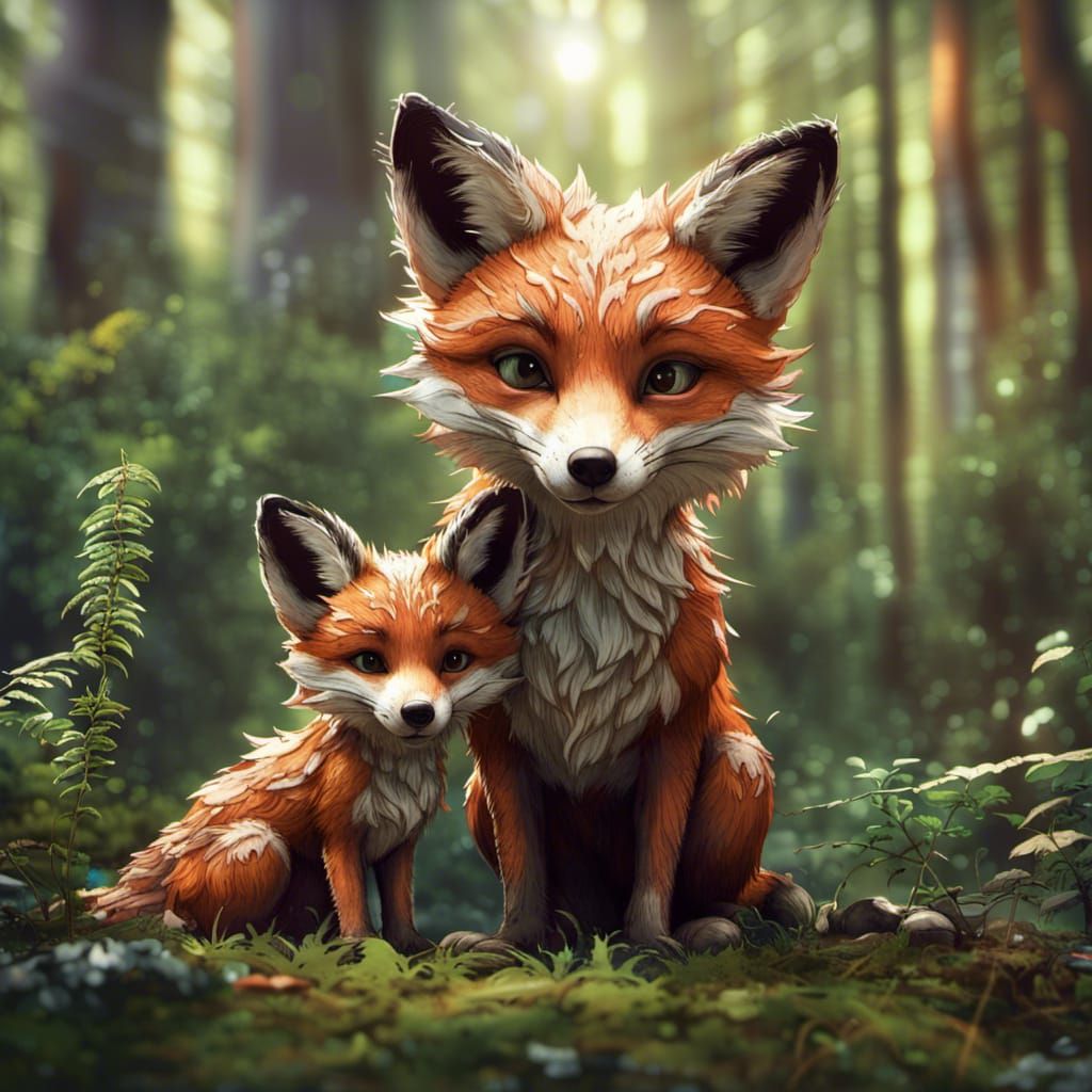 Mom and Baby Fox - AI Generated Artwork - NightCafe Creator