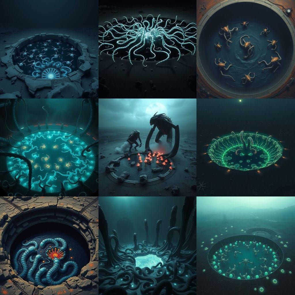Monstrous Creatures Spawn in a Dark, Pulsing Abyss - AI Art