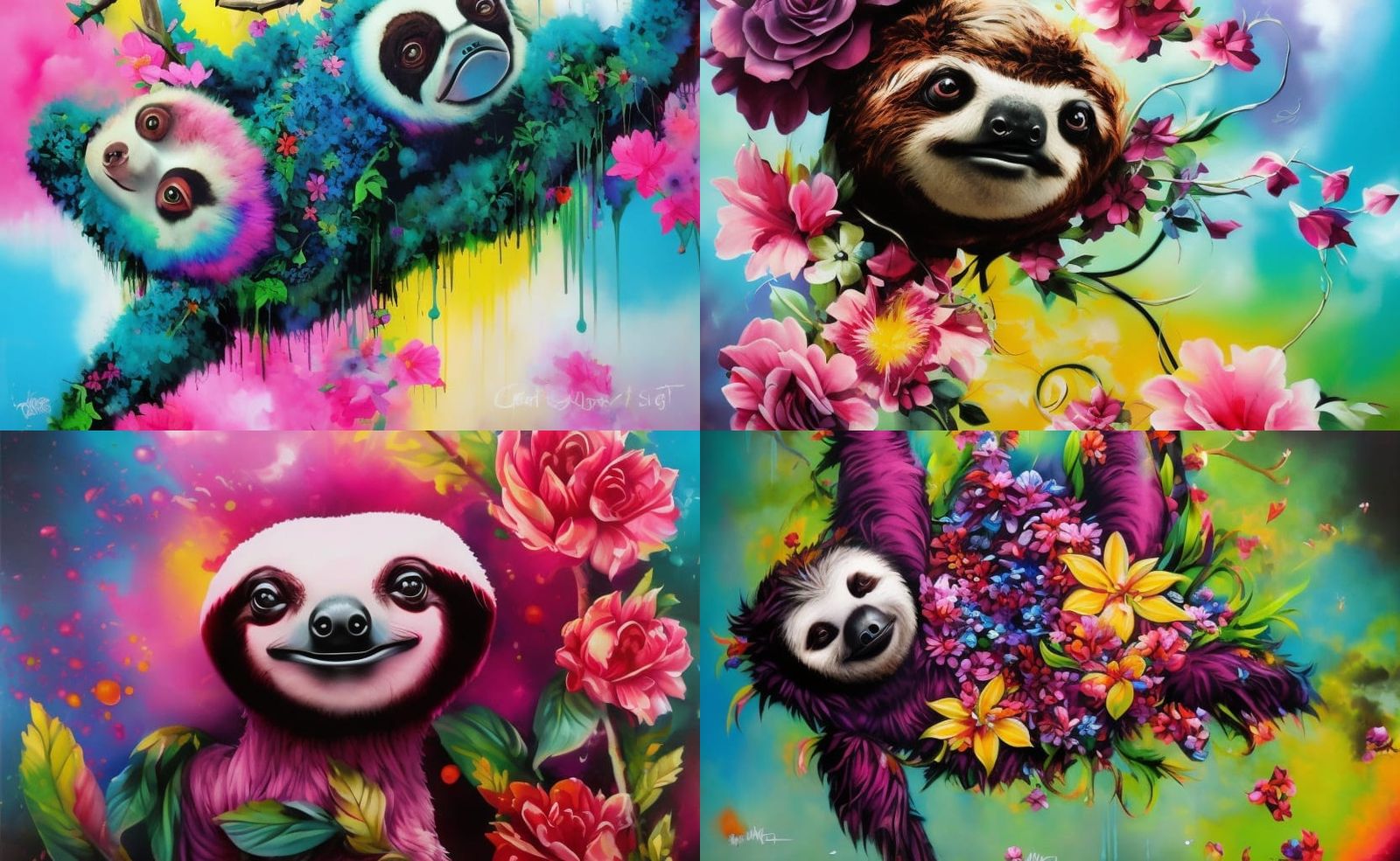 Sloths Flower Siren graffiti art, splash art, street art, spray paint ...