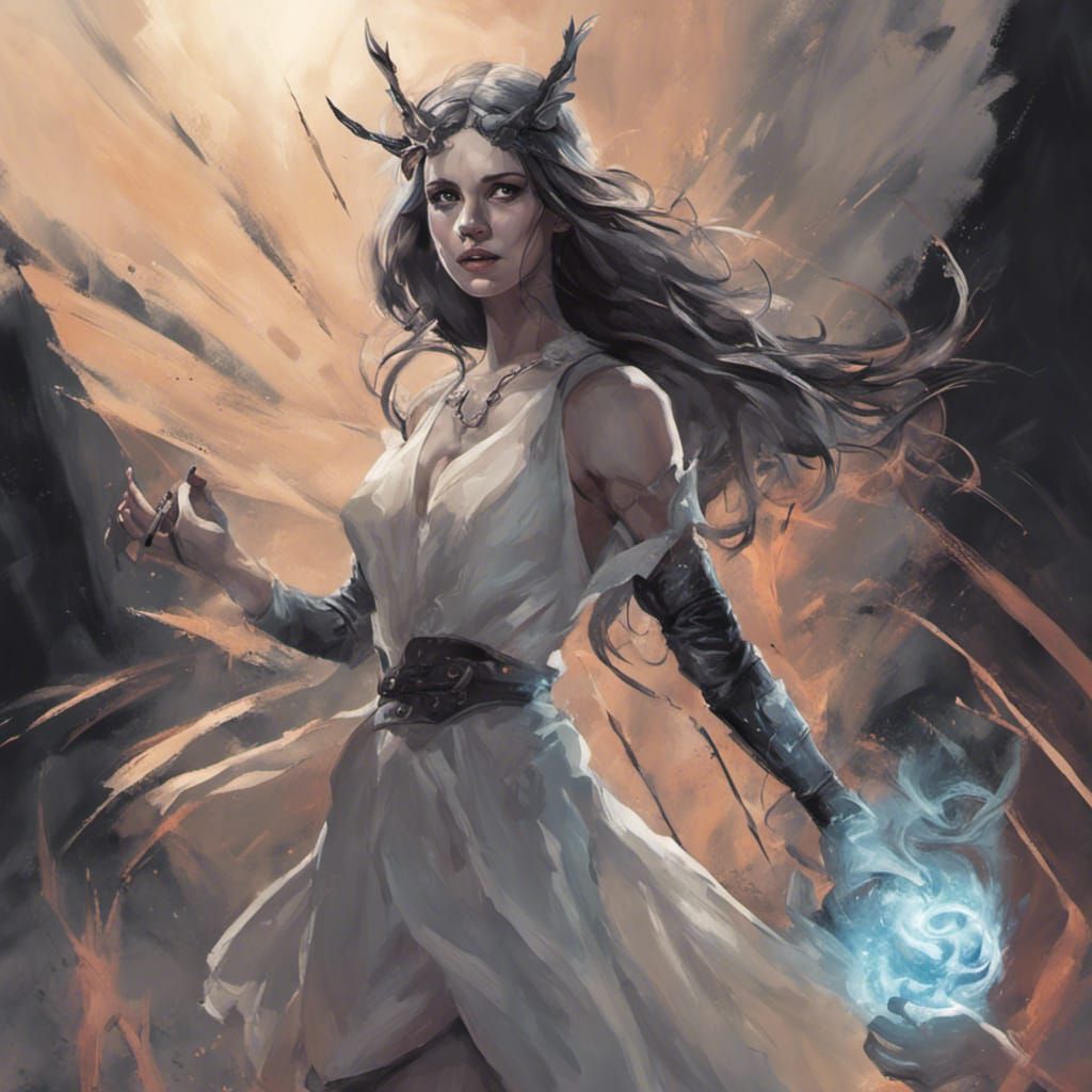 A good white witch and an evil dark witch, facing each other, fighting each other, witch sisters ...