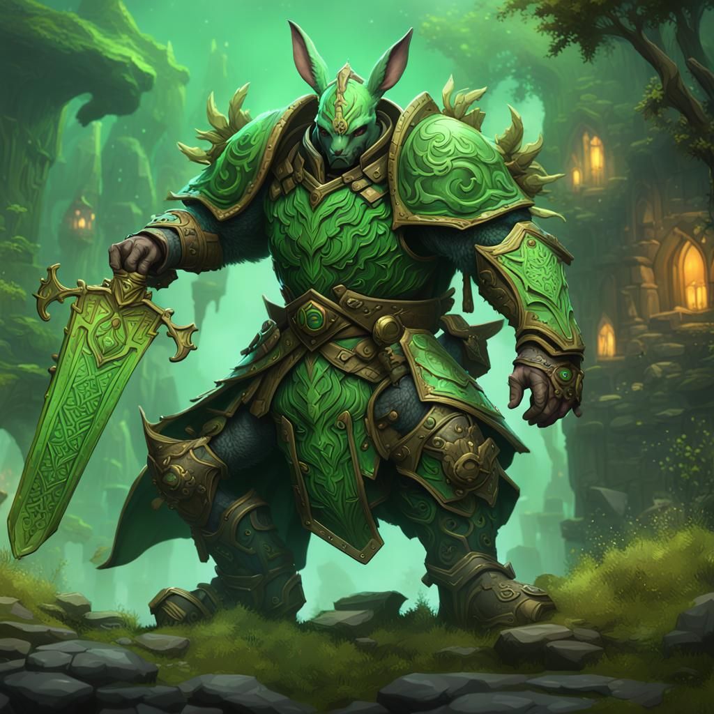 Rabbitfolk paladin with a green color scheme - AI Generated Artwork ...
