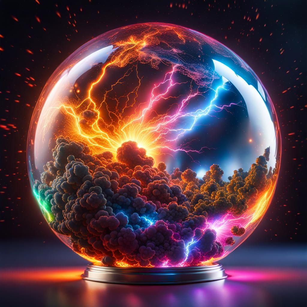 Electrical storm exploding trapped inside a crystal ball , epic hdr ...