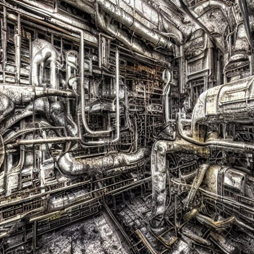 Bleak Industrial Hellscape in Cyberpunk Style - AI Art