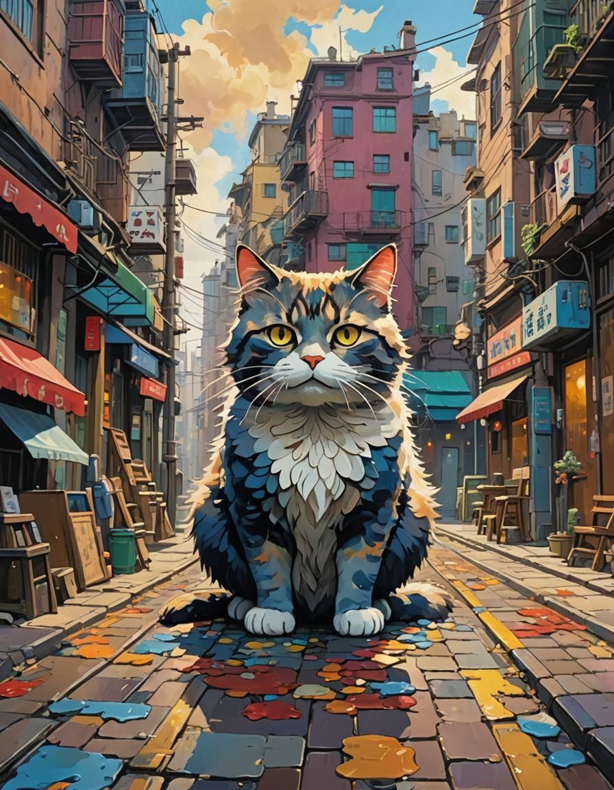 fluffy cat gunslinger dystopian wasteland, Wild West style, intricate ...