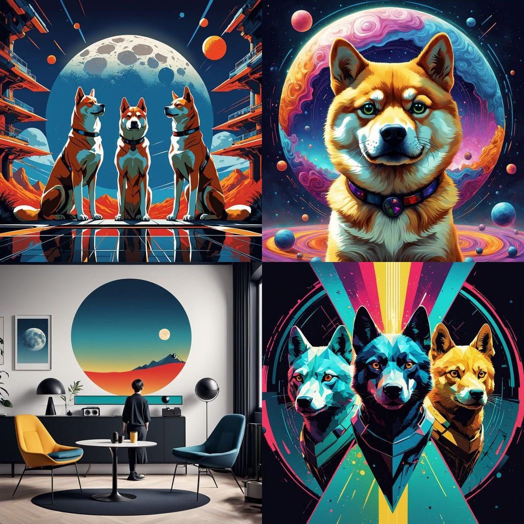 Three Doge Moon - Vibrant Doge Icons on Triadic Moon