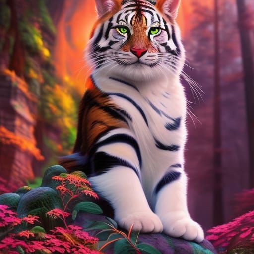 Young Piebald calico Tiger - AI Generated Artwork - NightCafe Creator