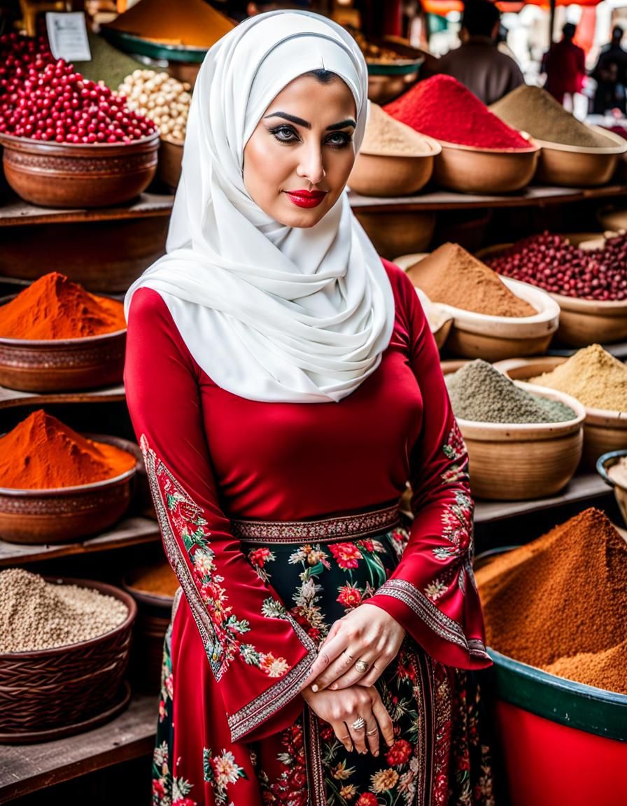 Intricately detailed portrait beautiful middle eastern curvy slightly ...