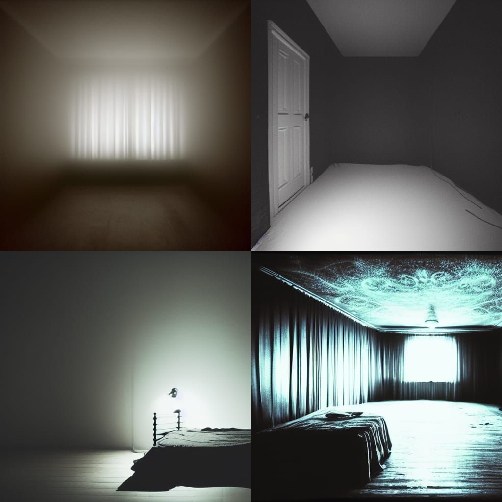 Dreamcore dark room, photo taken in the dark with flash, a bedroom ...