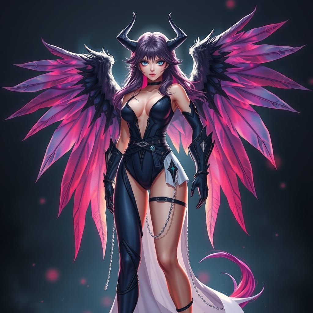 Ethereal Demon Woman in Luminous Battle Suit - AI Art