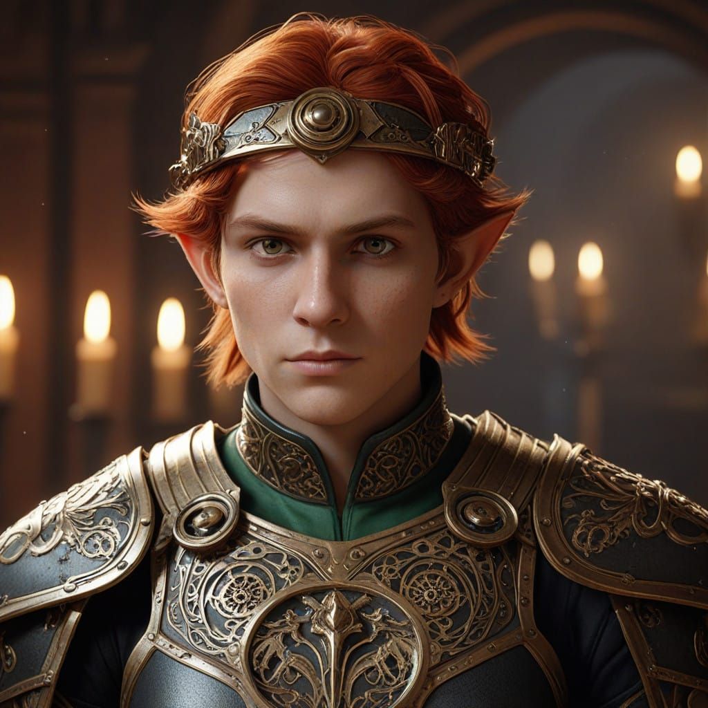 Ethereal Elf Warrior in Clockwork Armor, Ancient M... - AI Art