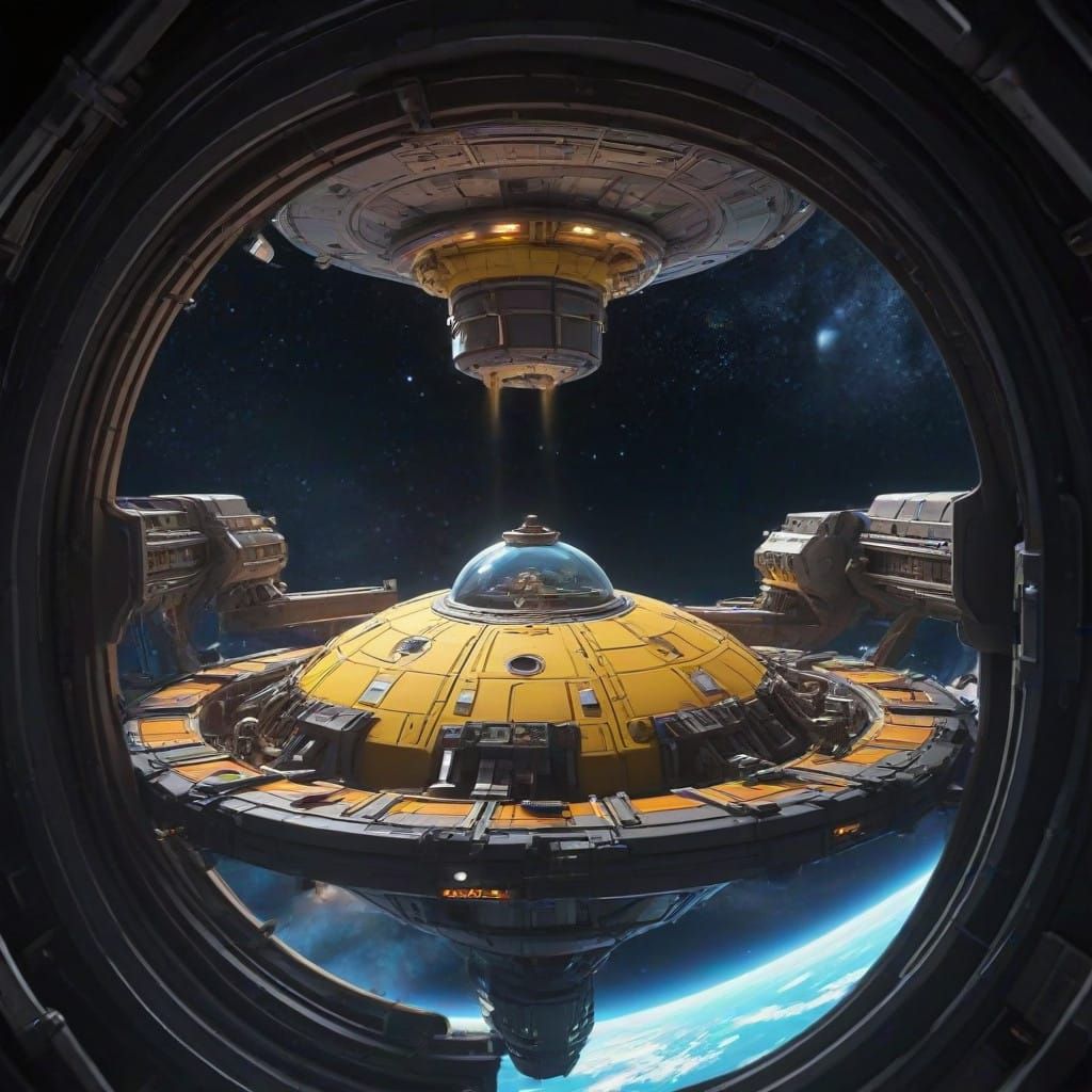 the simpsons looking at a futuristic multi ship docking port in outer ...