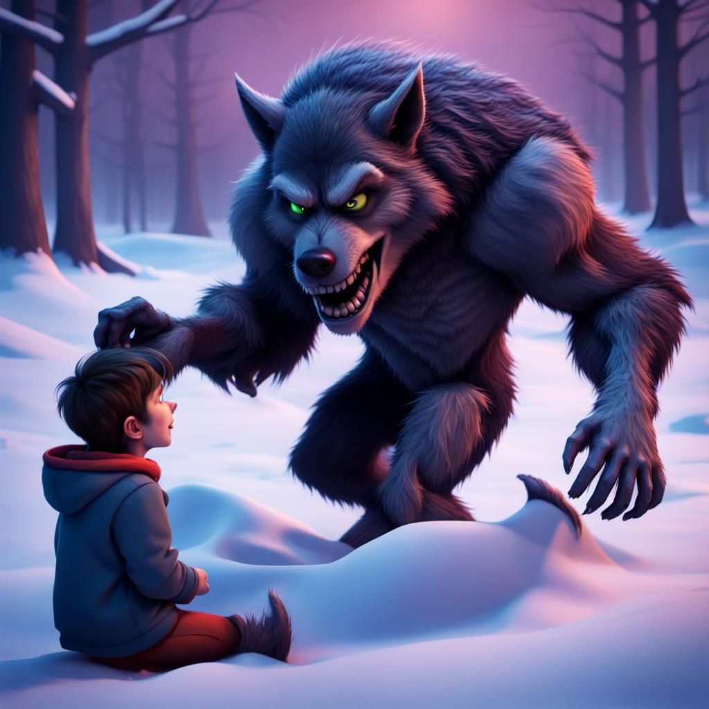 Werewolf capturing a kid - AI Generated Artwork - NightCafe Creator