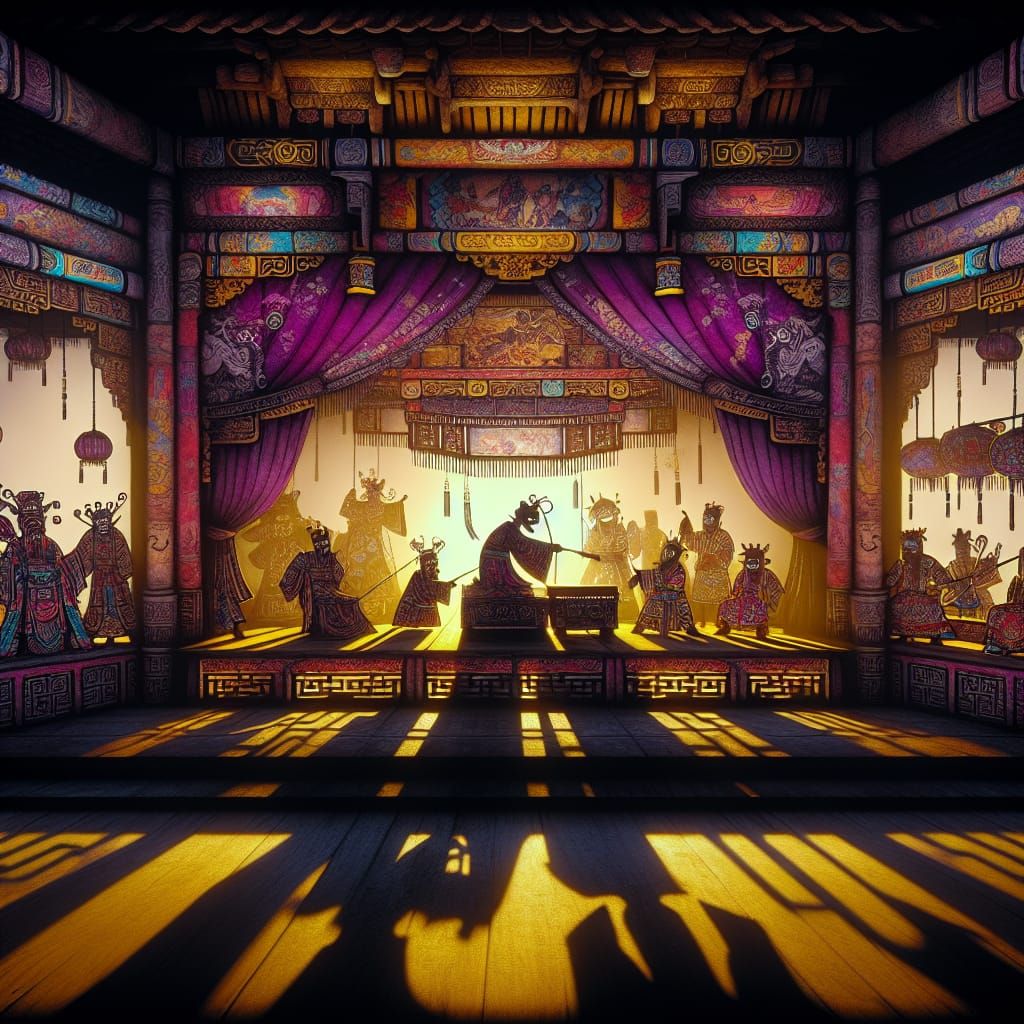 Ming Dynasty Shadow Theatre Masterpiece in Cyberpu... - AI Art
