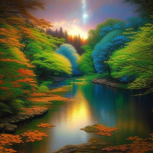 lace: antique: ultrarealistic: river: exotic: nebula: Thomas Kinkade ...