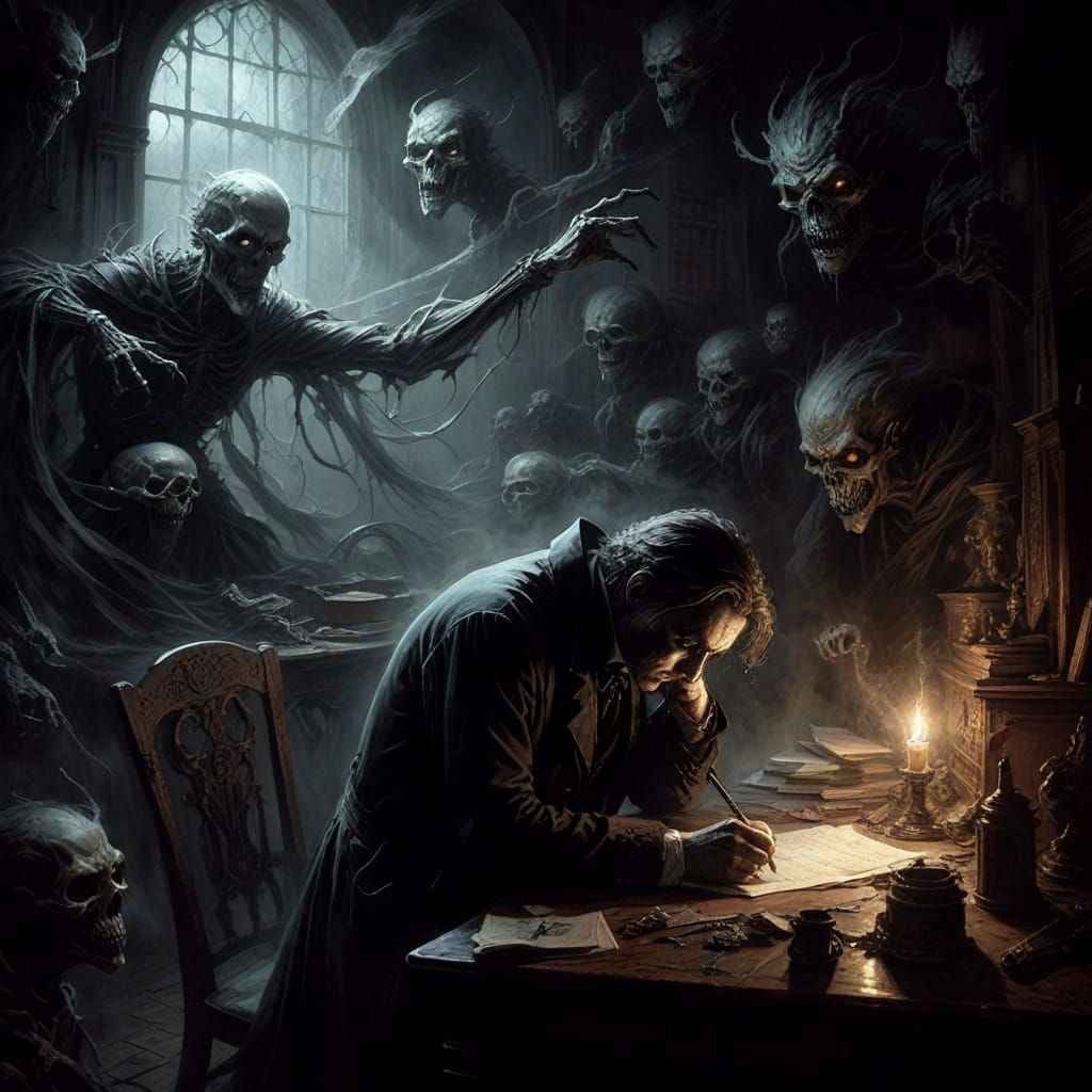 Demons of the Past - Gothic Horror Painting of a Man Torment...