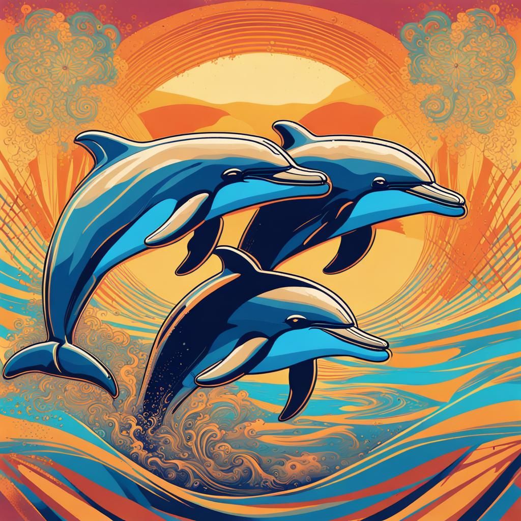 Triple Dolphin Psychedelic Sunset - AI Generated Artwork - NightCafe ...