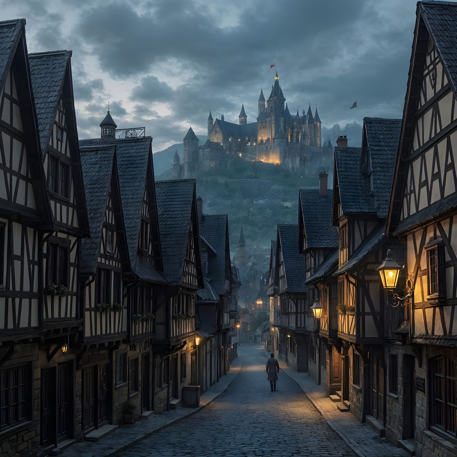 The medieval town. - Medieval German Cityscape with Distant ...