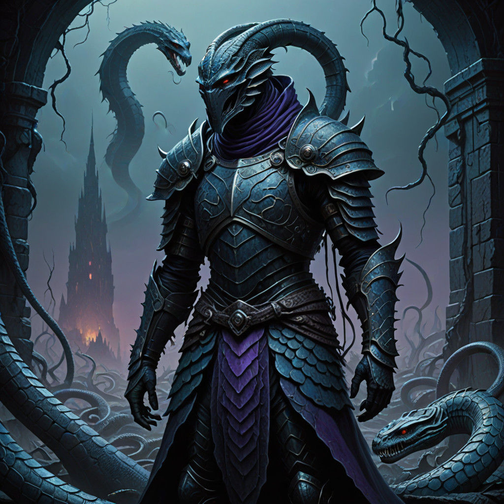 Dark Fantasy Warrior's Armor Animated by Snakes in... - AI Art
