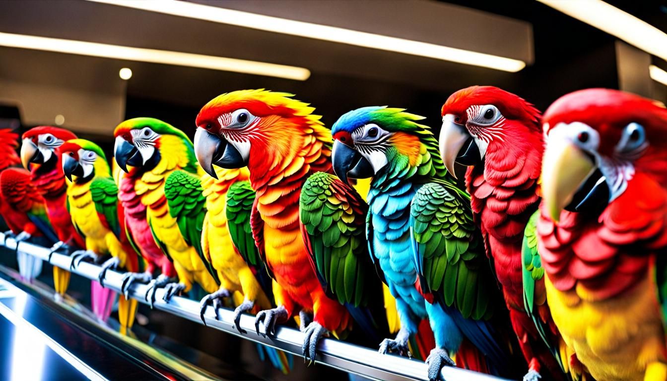 Parrots waiting in line for snacks. - AI Generated Artwork - NightCafe ...
