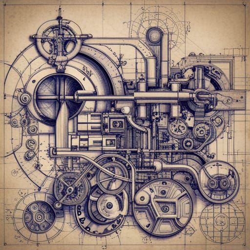 Blueprint steampunk engine - AI Generated Artwork - NightCafe Creator